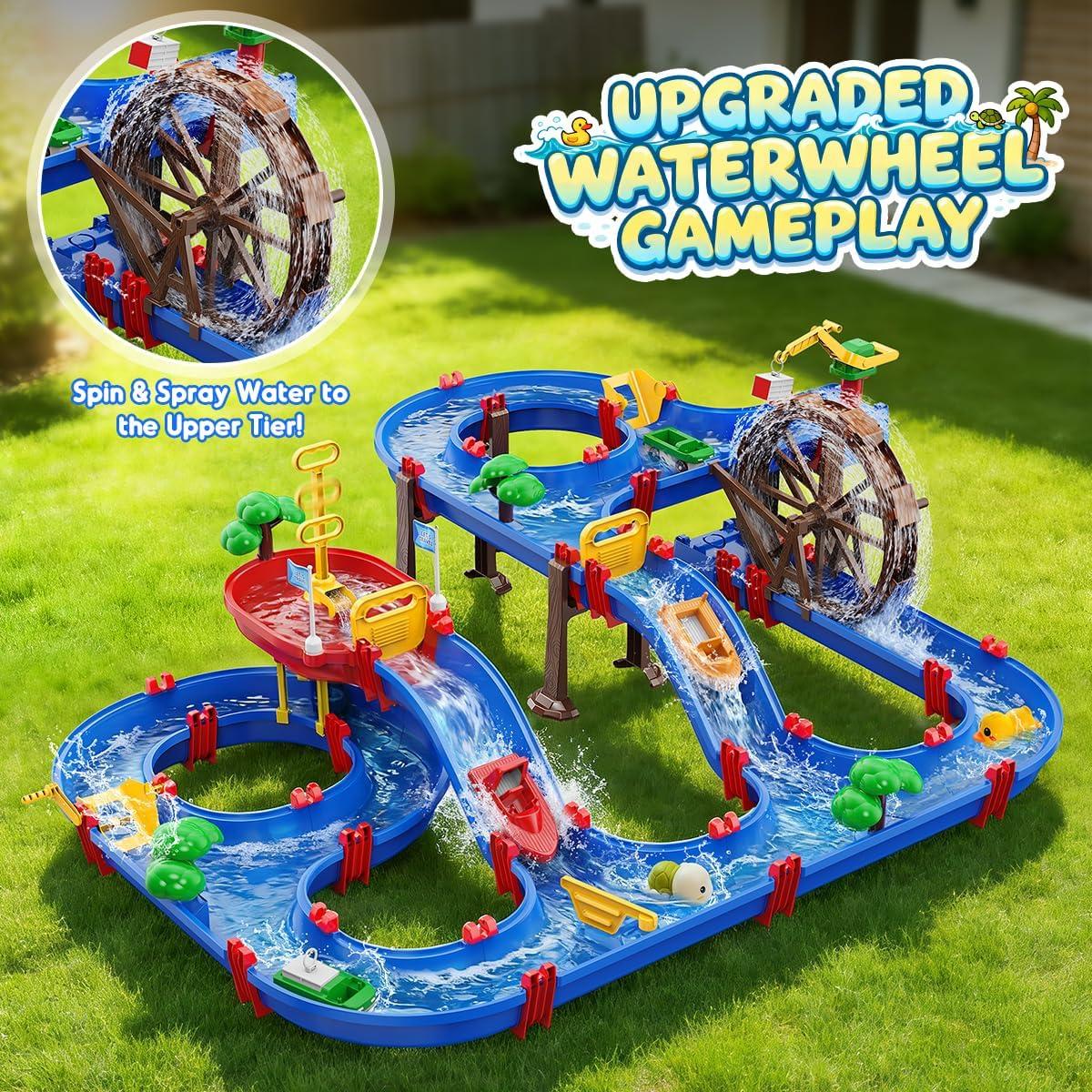 VATOS 2-Tier Watermill Summer Water Table, 124 PCS DIY Water Table with ...