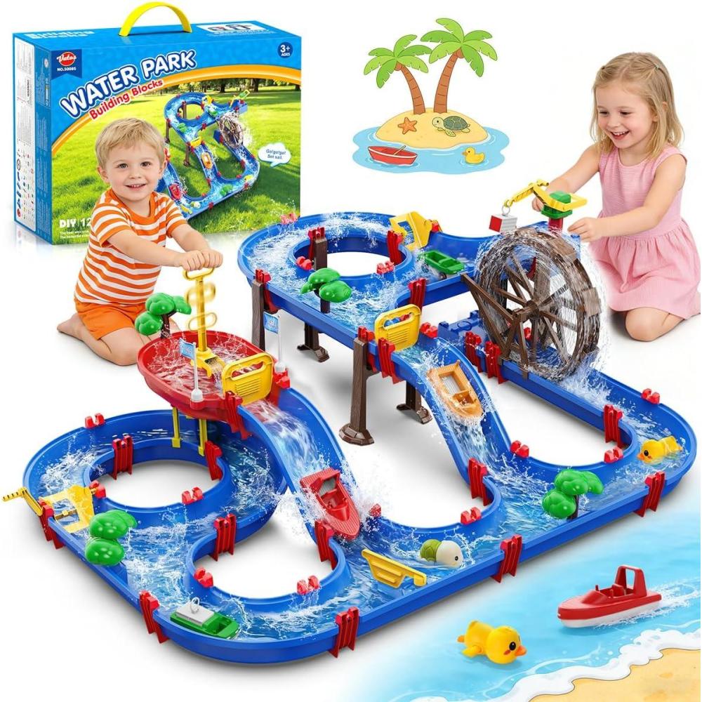 VATOS 2-Tier Watermill Summer Water Table, 124 PCS DIY Water Table with ...